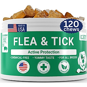 LOLLITIN Flea & Tick Dog Supplement - Made in USA - All Natural - Dog Chews 120 Count - Bacon Flavor - Dog Supplements - Natural Repellent