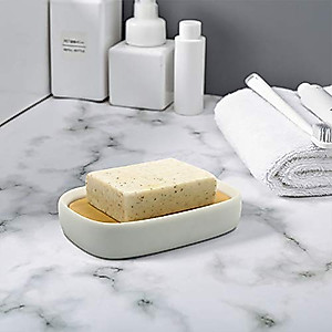 Sandstone Resin Soap Bar Dish, Bamboo Shower Soap Dish Holder Tray, Soap Organizer Draining Bar Soap Saver for Shower Bathroom Kitchen Sink