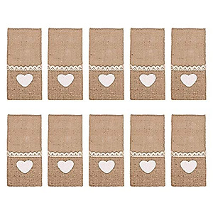 atural Burlap Tableware Utensil Holders Burlap Lace Silverware Holder Fork Bag Cutlery Pocket Natural Burlap Lace Pouch Utensil Holders Rustic Decorations For Wedding Party(Heart-Shaped)