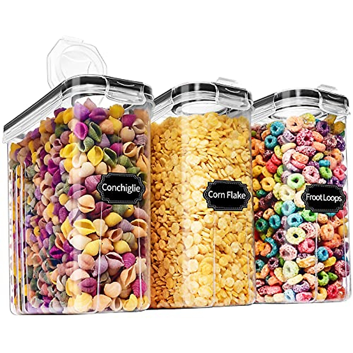 Cereal Containers Storage, Airtight Food Storage Container with Lid of 3 [2.5L/85.4oz] for Kitchen & Pantry Organization, BPA-Free Clear Plastic Canister Great for Snacks, Sugar, 20 Lables & Marker