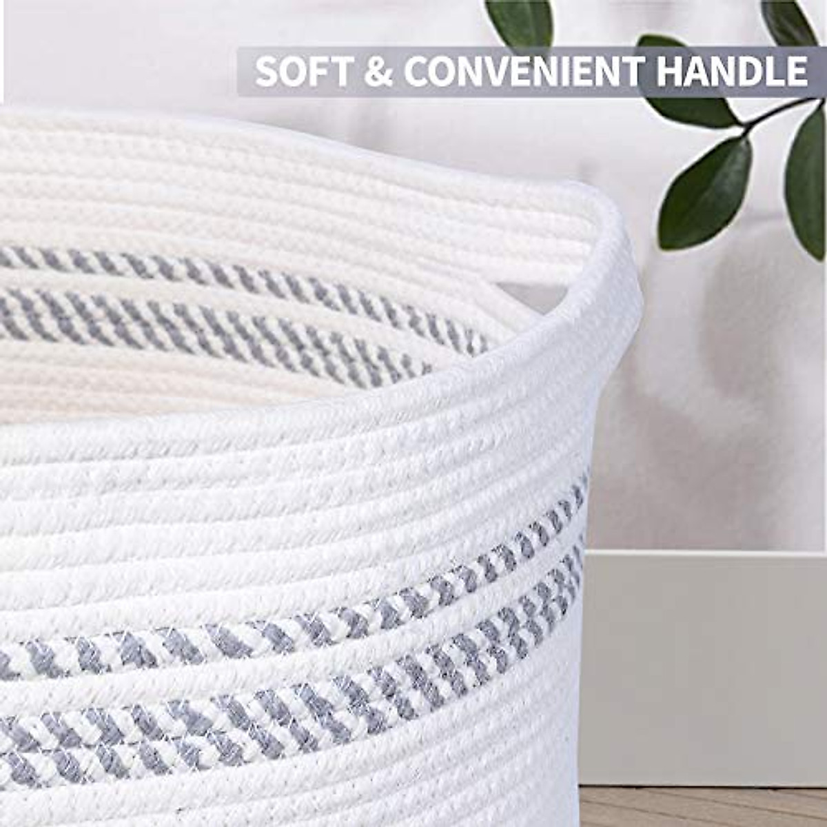 Laundry Basket for Bedroom , 24 x 18 x 18 Inches Large Rope Storage Basket with Handle, Clothes Hamper for Living Room, Cotton Rope Basket for Toys, Throws, Pillows and Towels