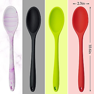 4 Pcs Silicone Spoons for Cooking, 10.6'' Large Mixing Spoon for Cooking Heat Resistant Basting Spoon Serving Spoon, Non Stick Kitchen Utensil Spoons Set for Stirring, Mixing and Serving