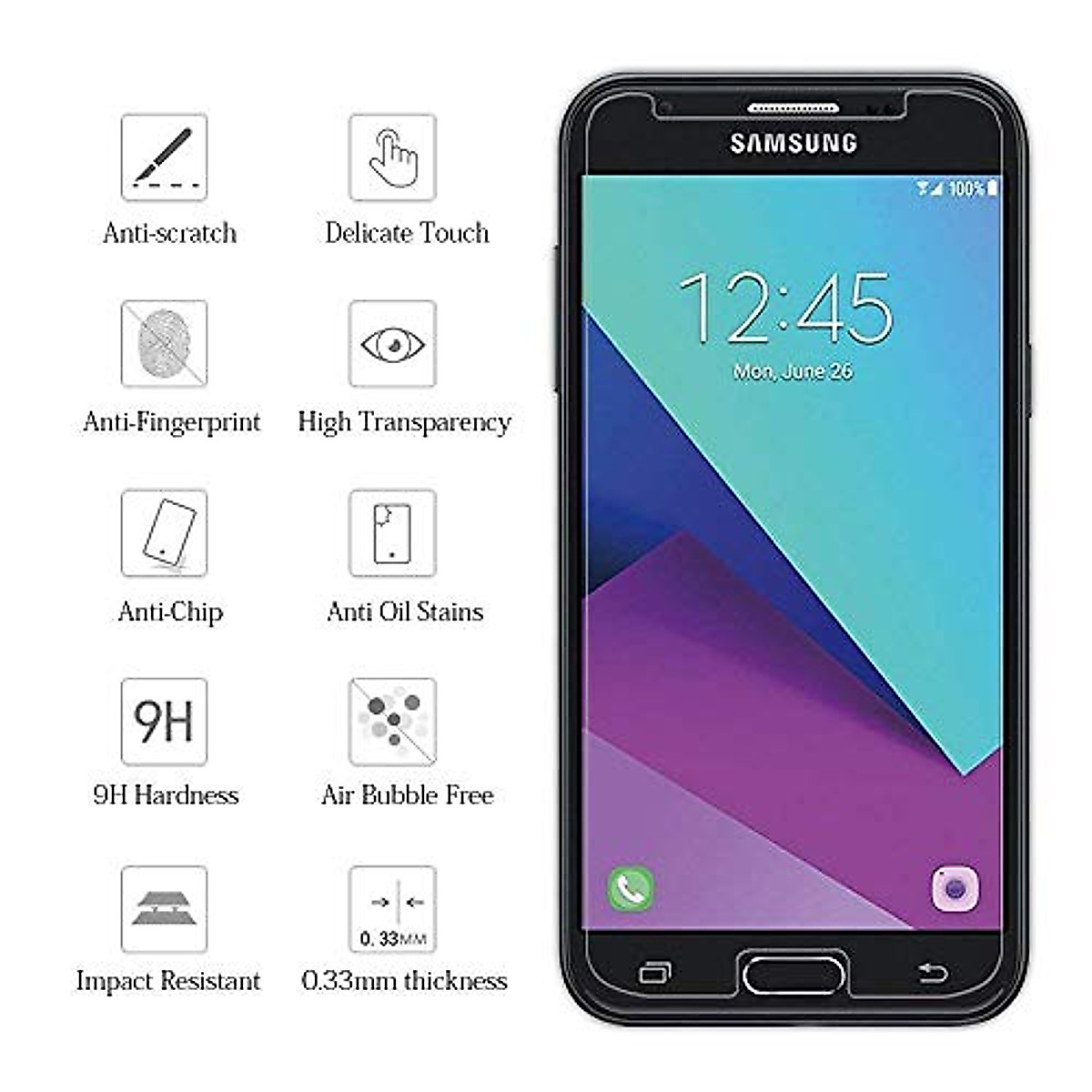 for Samsung Galaxy J7 Prime Glass Screen Protector - [2 Pack] Tempered Glass Screen Protector for Samsung Galaxy J7 Prime J7 Sky Pro/Galaxy J7 2017 SM-J727A J727U J727T J727T1 J727R4 J727V J727