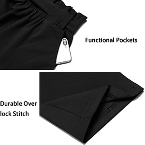 Freeprance Women's Pants Casual Trouser Paper Bag Pants Elastic Waist Slim Pockets XBK M Black