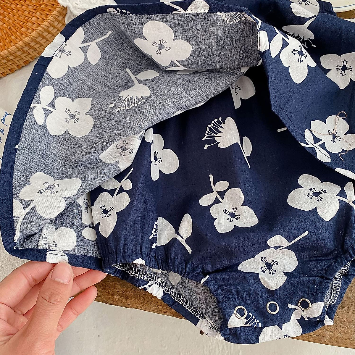 HOOLCHEAN Baby Toddler Girls Lace Flutter Sleeves Dress with Diaper Cover (Navy, 6-12 Months)