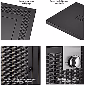 GAOAG Propane Fire Pit Table, 28" Gas Fire Pit,50,000 BTU Auto-Ignition,Outdoor Rattan Square Fire Table with Lid,ETL Certification Summer Table, Winter Pit for Outside Patio, Garden, Backyard
