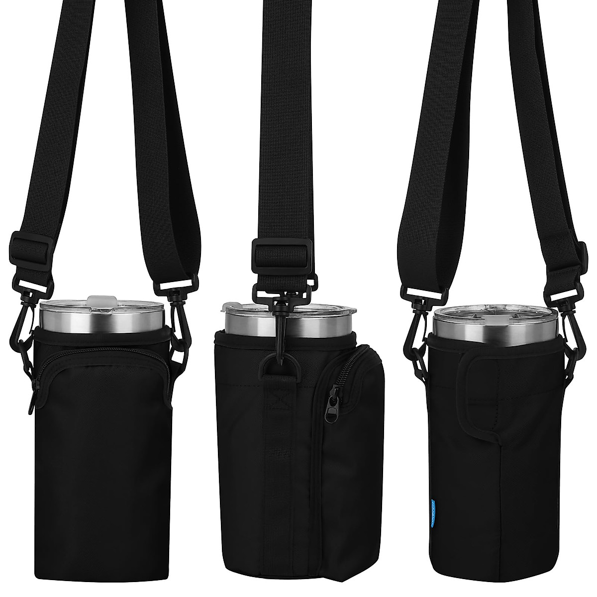 Xxerciz Water Bottle Carrier Bag for Yeti Rambler 30 oz Cup, Water Bottle Holder with Adjustable Strap, Tumbler Carrier Pouch Accessories for Outdoor Travelling Camping (Black)