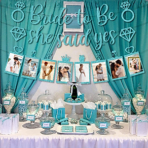 Bridal Shower Photo Banner, Teal Bachelorette Party Decorations, Glitter Bride to Be & She Said Yes Banner, Teal Bachelorette Wedding Shower Engagement Hen Party Decorations