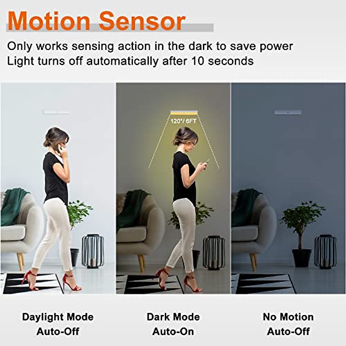 Closet Lights Motion Sensor Under Cabinet Lights Battery Operated 2 Pack Night Light Bar, LED Lights Wireless Stick-on Anywhere, Safe Lights for Kitchen Closet Cabinet Wardrobe Stairs Bedroom (Warm)