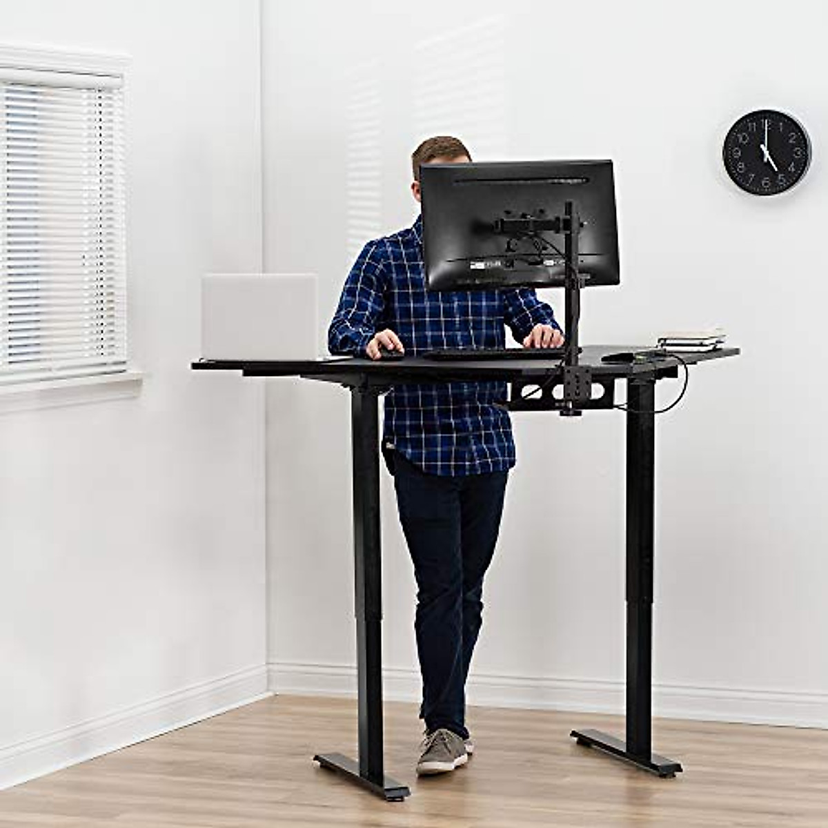 VIVO Electric Height Adjustable L-Shaped 47 x 47 inch Standing Desk, Black Corner Table Top, Black Frame, Stand Up Workstation, DESK-E1L94B