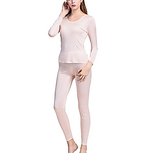Grenasasilk Womens Silk Long Underwear Mulberry Silk Long Johns Silk Thermal Underwear Sets Cold Weather Base Layer (L, Flechcolor)