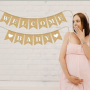 Baby Shower Banner Durable Burlap Welcome Baby Gift Banner Bunting Garland Rustic Neutral Baby Shower Decorations
