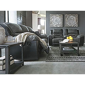 Signature Design by Ashley Earhart Faux Leather Manual Double Reclining Loveseat with Storage Console, Gray & Black