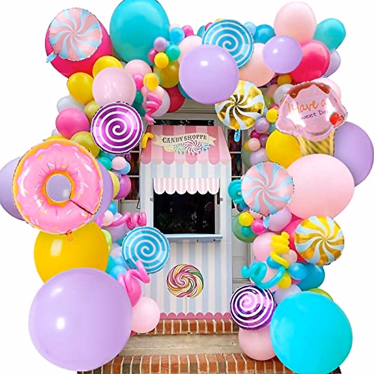 Sweet Macaroon Candy Balloon Arch Kit Candy Lollipop Foil Balloons Garland Kit Candy Party Decorations Supplies for Girls Birthday Party Baby Shower