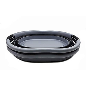 SAMMART 36L (9.5 gallon) Collapsible Plastic Laundry Basket - Oval Tub/Basket - Foldable Storage Container/Organizer - Portable Washing Tub - Space Saving Laundry Hamper, Water Capacity: 28L (7.4 gallon) (1, Grey/Black)