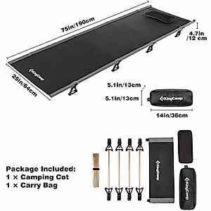 KingCamp Ultralight Compact Camping Cots Folding Tent Cot Bed with Pillow for Indoor Or Outdoor Use, 4.9 Pounds (Black)