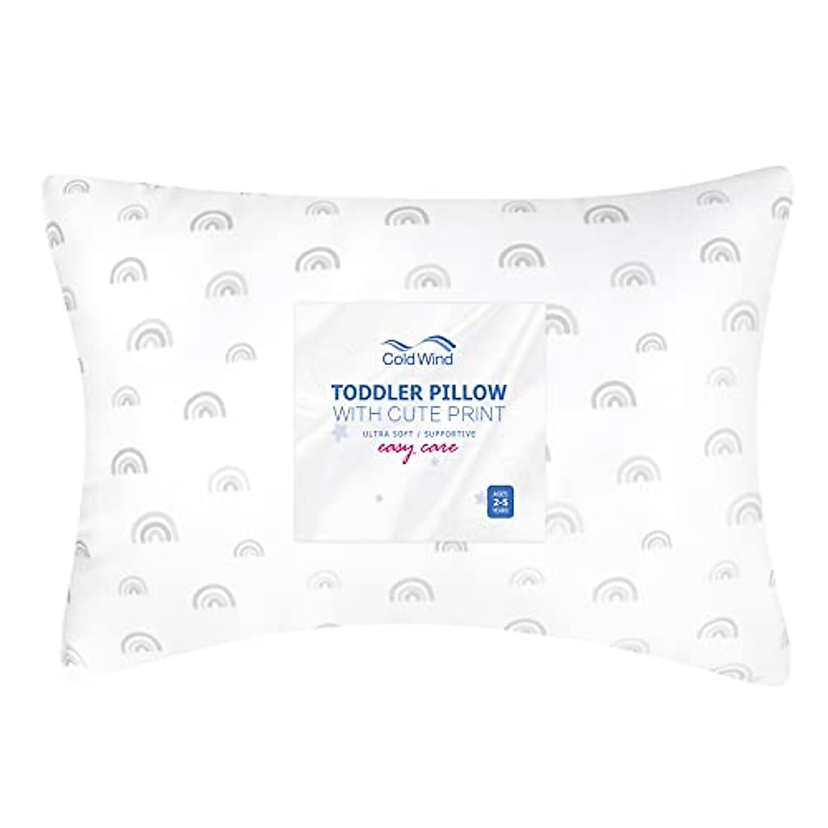 Toddler Pillow Small Baby Pillows for Sleeping Great Neck Support, Perfect Boho Kids Pillow 14" x 19" for Child Travel, Toddler Cot Bed, Boys Gilrs, No Pillowcase Needed, Rainbow Print