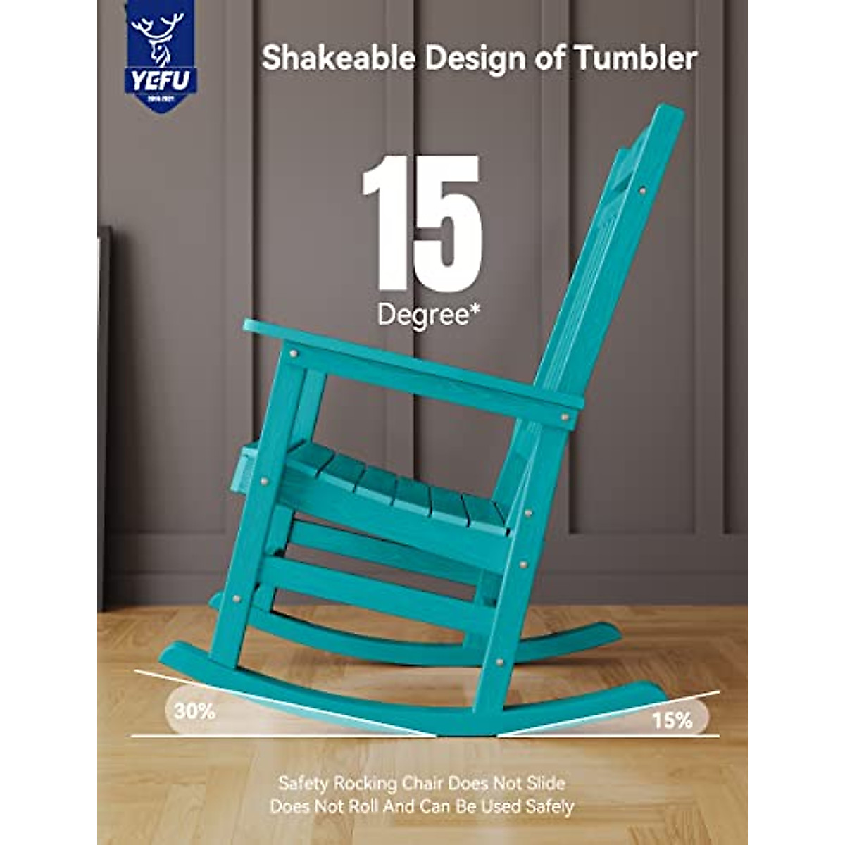 YEFU Outdoor Rocking Chair, Poly Lumber Patio Rocker Chair with High Back, Poly Rocking Chair Look Like Real Wood, Widely Used for Lawn, Porch, Backyard, Indoor and Garden,380lb Heavy Duty(Aruba Blue)