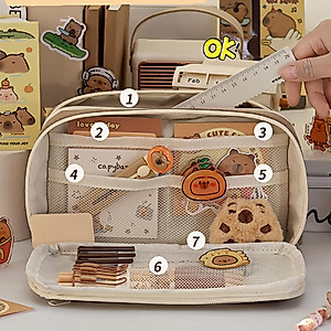 GUANGLU Cute Capybara Pencil Case, Capybara School Supplies, Clear Aesthetic Pencil Pouch with Cute Capybara Pins and Plush, Large Capacity Multi-layers Pen Case