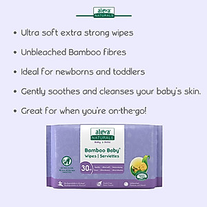 Aleva Naturals Bamboo Baby Travel Wipes - 30ct