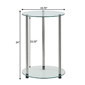 Convenience Concepts Designs2Go Classic Glass 2 Tier Round End Table, 15.75(L) x 15.75(W) x 24.41"(H)