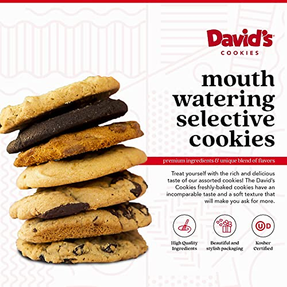 David's Cookies Assorted Fresh-Baked Decadent Cookie Gift Basket Tin — Luscious Large Cookies No Added Preservatives 4 oz./ each— All-Natural Cookies — Ideal Gift for Corporate Birthday Fathers Mothers Day Get Well and Other Special Occasions - 2 lb (8 Co