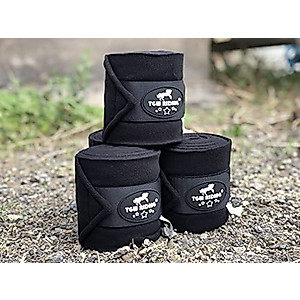 TGW RIDING Polo Leg Wraps, Equine Fleece Polo Wraps (Set of 4) - Horse Leg Bandages (Black)