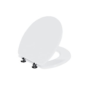 ANZZI XL Comfort Round Oversized Toilet Seat with Cover, Durable High Grade Plastic and Stainless Steel Hinges 800 Pound Capacity Closed Toilet Seat in White (T1-AZ301WH)
