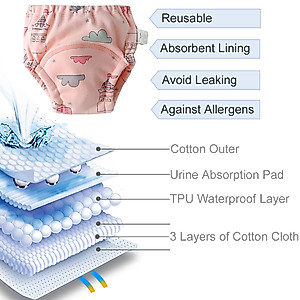 ORINERY Unisex Training Underwear Cotton Toddler Boys Underpants Potty Training Panties Waterproof Girls Pee Panties 6-Pack (DX528-C, 6-12 Months Old)