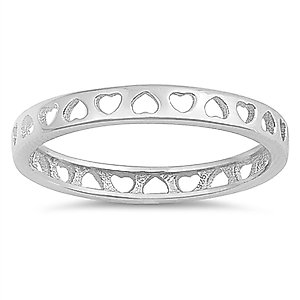 Heart Love Cutout Eternity Thin Thumb Ring .925 Sterling Silver Band Size 11