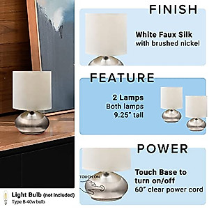 Catalina Lighting Caden 2-Pack Mini 9-inch Metal Touch Accent Lamps with Linen Drum Shades, Classic Silver, 18581-000, 9.25"