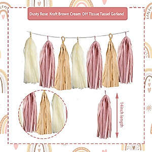 15PCS DIY Boho Rainbow Party Tassel Banner Dusty Rose Pink Kraft Brown Cream Paper Garland Streamer Wedding Baby Shower Birthday Outdoor Nursery Garden Hanging Decoration