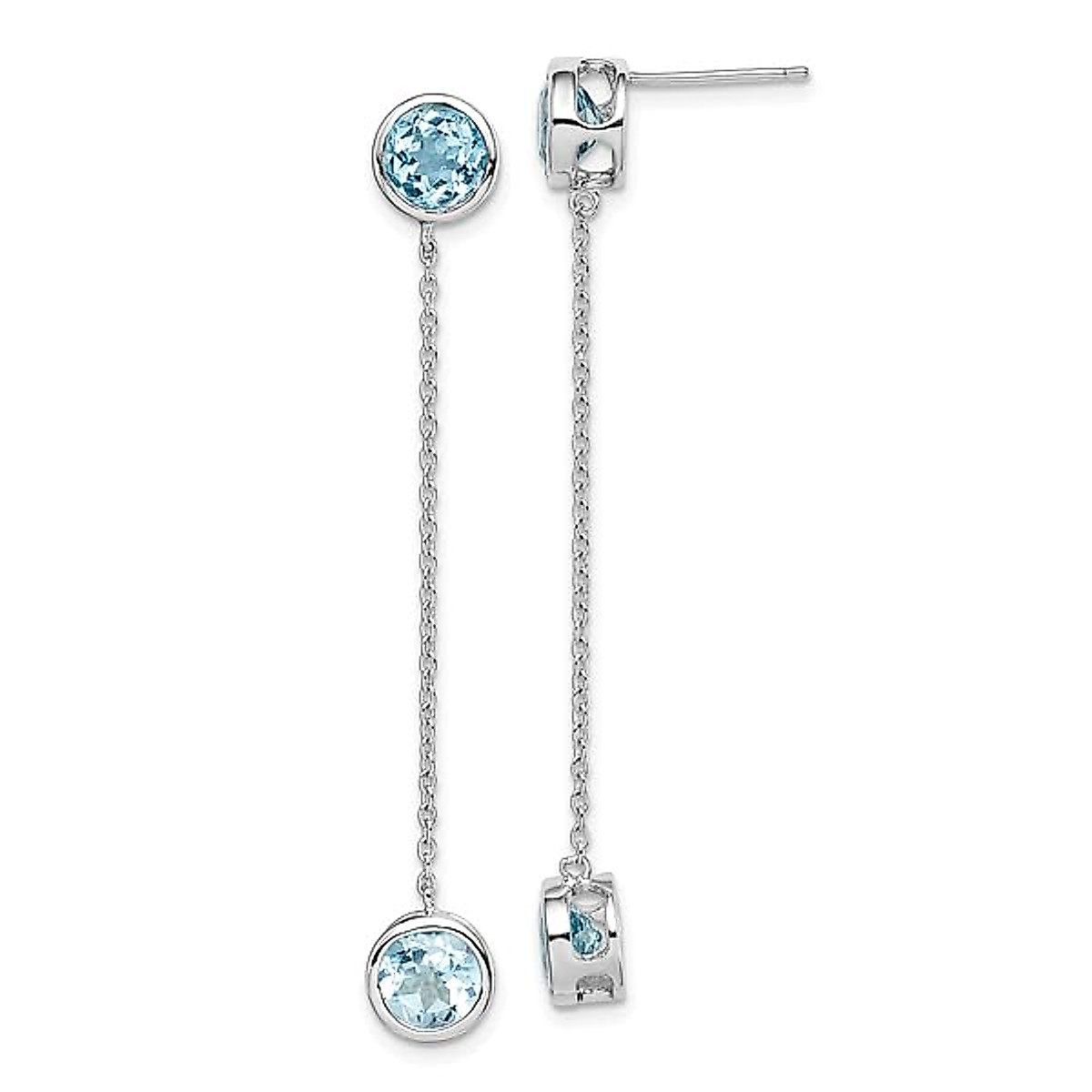 925 Sterling Silver Sky Blue Topaz Chain Post Drop Dangle Earrings