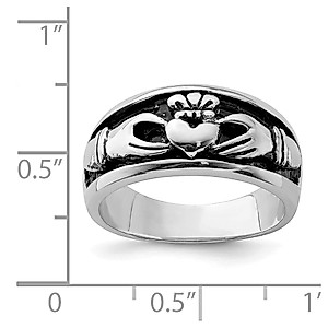 Solid 925 Sterling Silver and Vintage Antiqued Irish Claddagh Celtic Ring Band Size 7