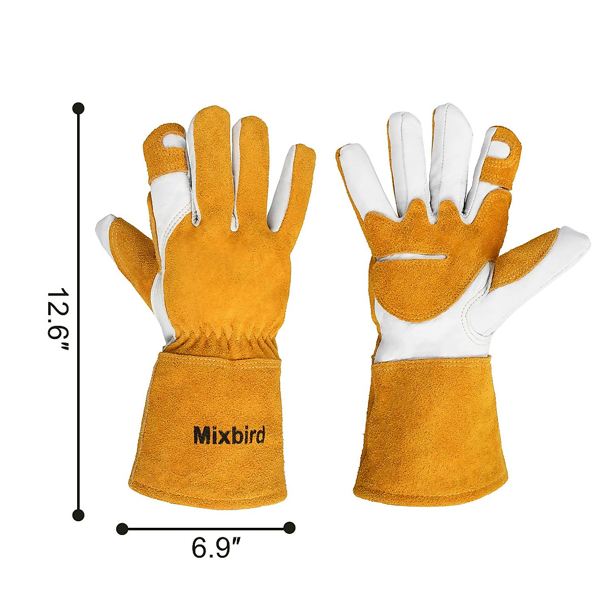 Mixbird Thick Leather Garden Gloves - Thorn Proof, Animal Biting & Scratching Protection, Tool & Working Gloves