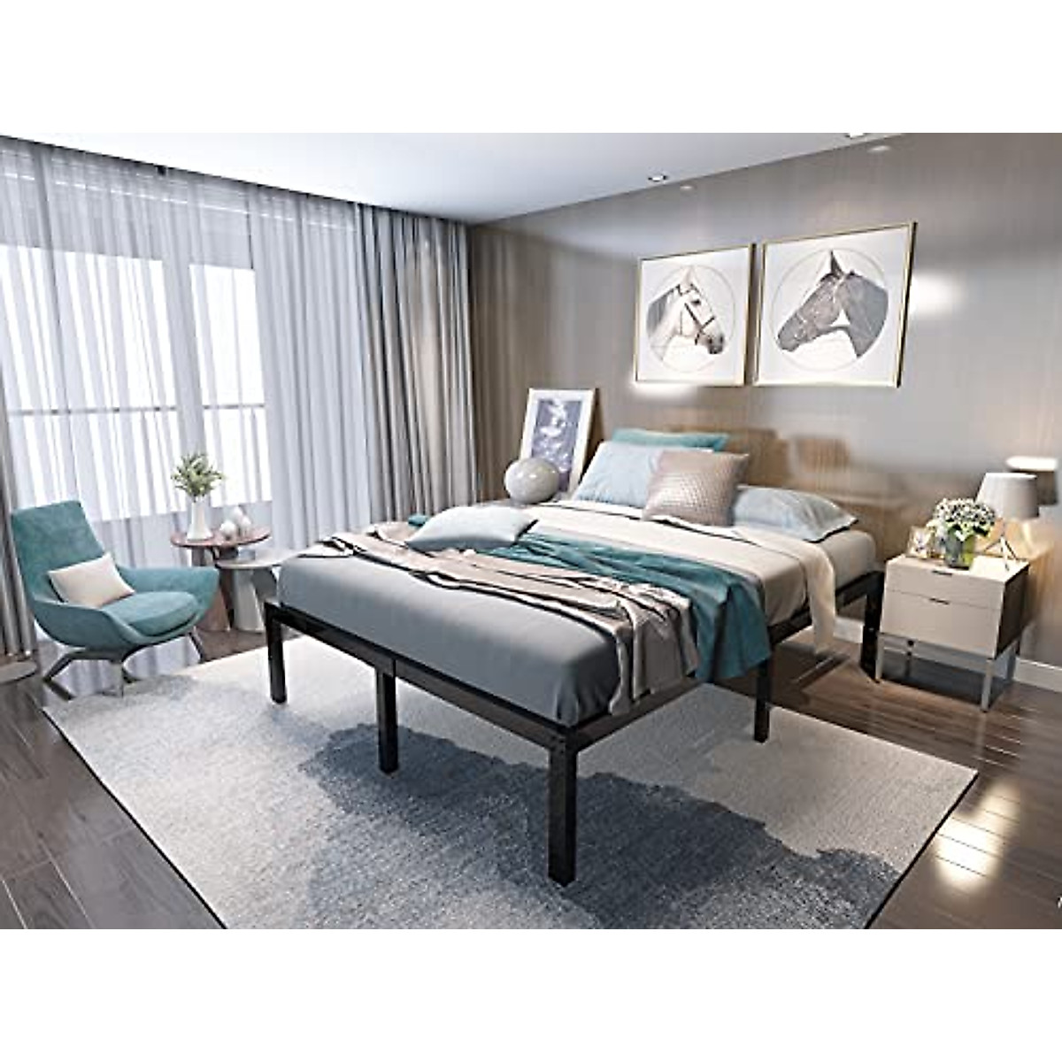 45MinST 18 Inch Maximum Storage Bed Frame/Reinforced Platform /3500lbs Heavy Duty/Easy Assembly/Mattress Foundation/Steel Slat/Noise Free, Queen