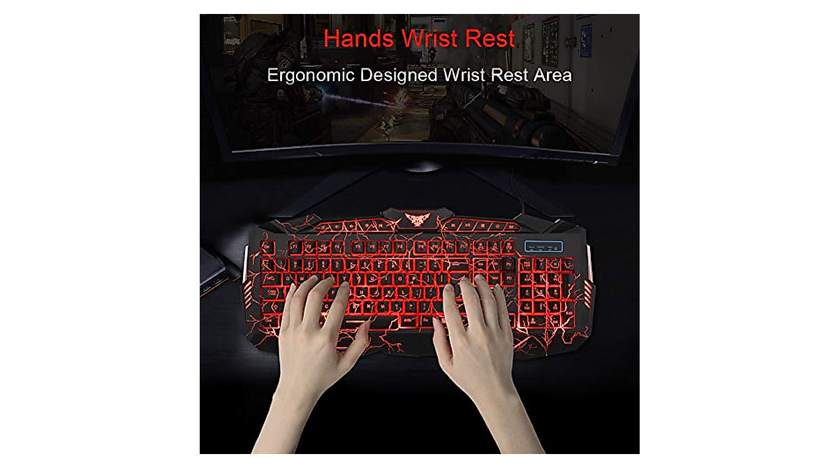 BlueFinger Gaming Keyboard Mouse Headset Combo,USB Wired Crack Backlit ...
