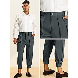 Lars Amadeus Gray Cropped Pants for Men's Solid Color Double Pleated Tapered Dress Pants 36 Dark Gray