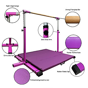 GLANT Gymnastic Kip Bar,Horizontal Bar for Kids Girls Junior,3' to 5' Adjustable Height,Home Gym Equipment,Ideal for Indoor and Home Training,1-4 Levels,300lbs Weight Capacity (Purple MAT)
