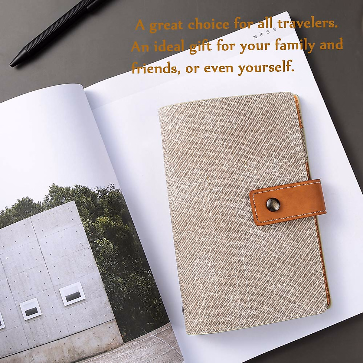 CAGIE A6 Refillable Faux Leather Traveler Notebook Binder Journals 6 Ring Binder Personal Organizer Travel Diary for Women Men Lined Grid Blank Paper with Calendar Light Khaki