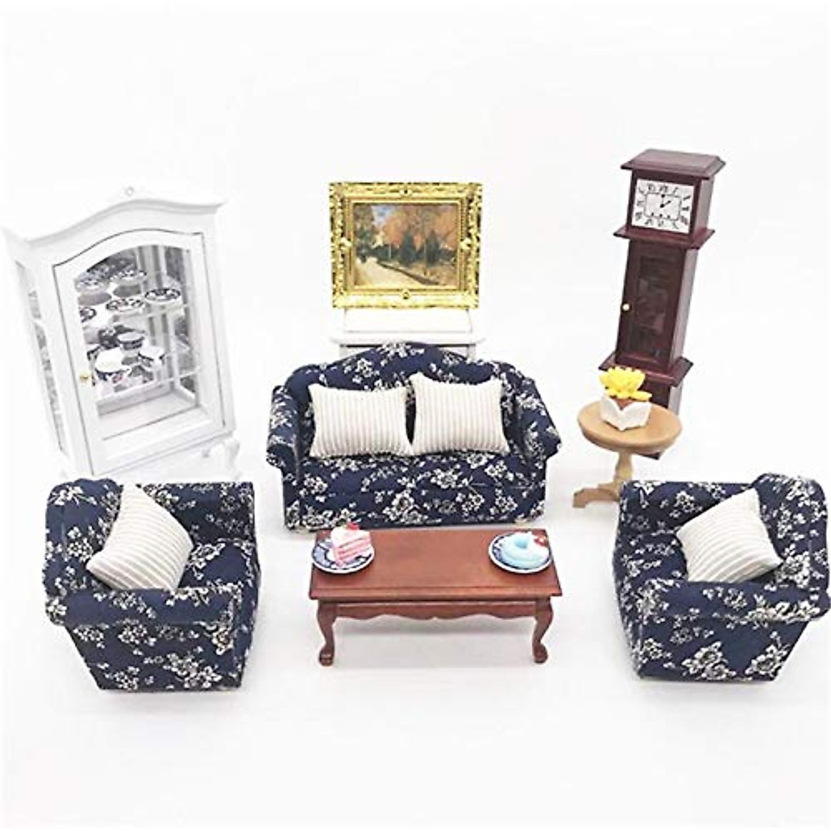 EatingBiting 1:12 Dollhouse Miniature Furniture Sofa 1 Double Sofa + 2 Single Sofa 3Pcs Set Living Room 1:12 Dollhouse Miniature Furniture Single Sofa Chair