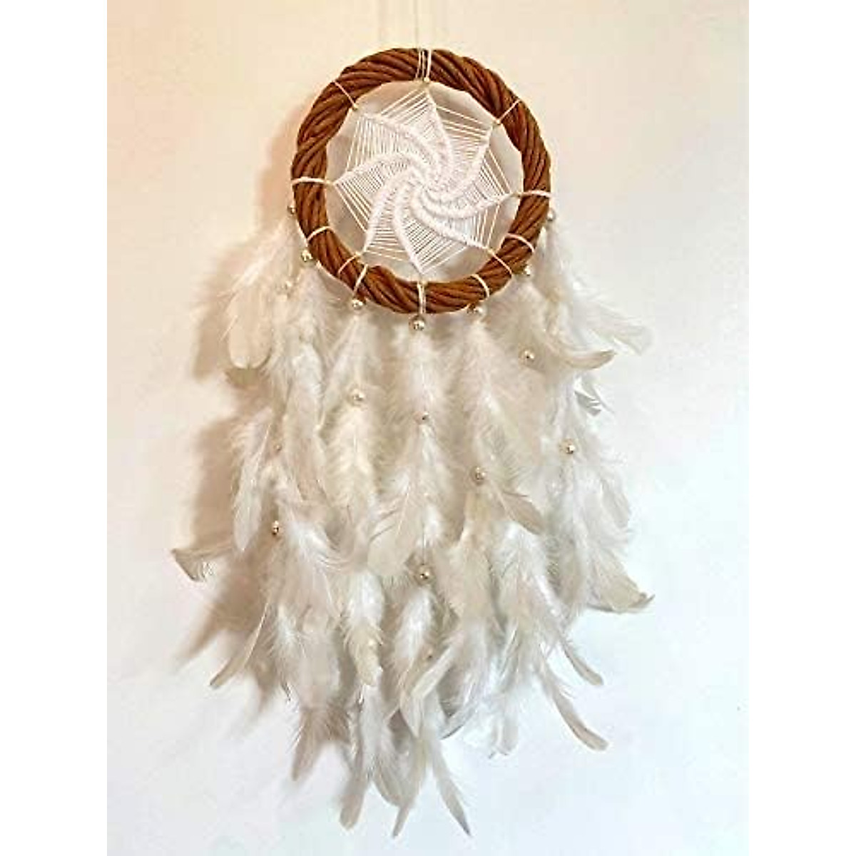 Rooh Dream Catcher ~ White Magic Wreath Dream Catcher ~ Handmade Mandala Hangings for Positivity (Can be Used as Home Décor Accents, Wall Hangings, Garden, Car, Outdoor, Bedroom)