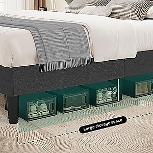 YITAHOME Queen Size Bed Frame, LED Bed Frame with Storage Upholstered Headboard, Platform Bed with Outlet & USB Ports, No Box Spring Needed, Easy Assembly, Grey
