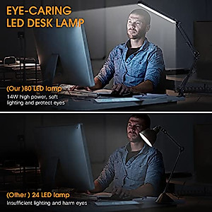 ENOCH LED Desk Lamp, 14W Eye-Caring Metal Swing Arm Desk Lamp with Clamp, 3 Modes, 30 Brightness Dimmable Clamp Desk Light with Memory Function/USB Adapter, Architect Table Desk Lamps for Home Office