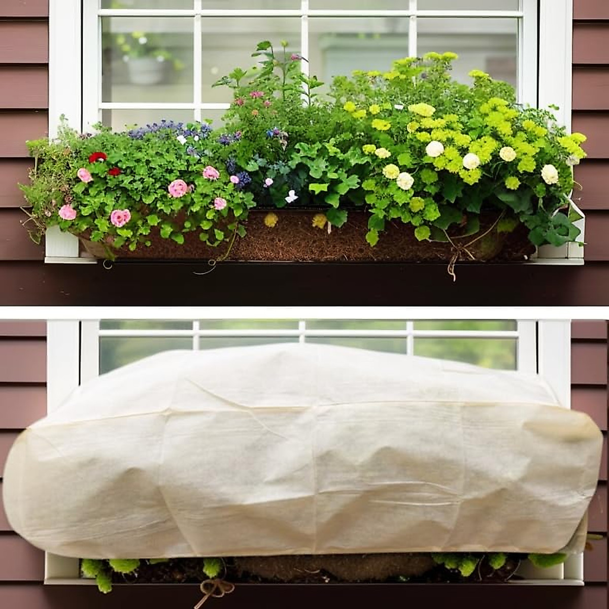 DINGBAI Plant Frost Cover, Rectangular Planter Plant Winter Frost Blanket, Plant Frost Tree Cover Bag with Zip Drawstring, Reusable Frost Fabric for Outdoor Plants 2 Pack (39.3x17.7x15.7INCH)…