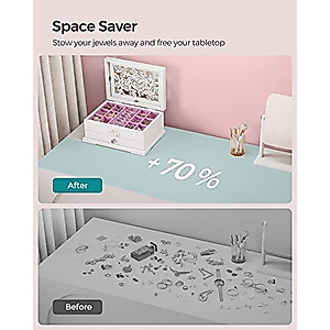 SONGMICS Jewelry Box, 2-Tier Jewelry Organizer with Flower Carvings, Drawer, Gift for Loved Ones, Kids, Jewelry Storage Case for Rings, Earrings, Necklaces, Bracelets, White UJOW201