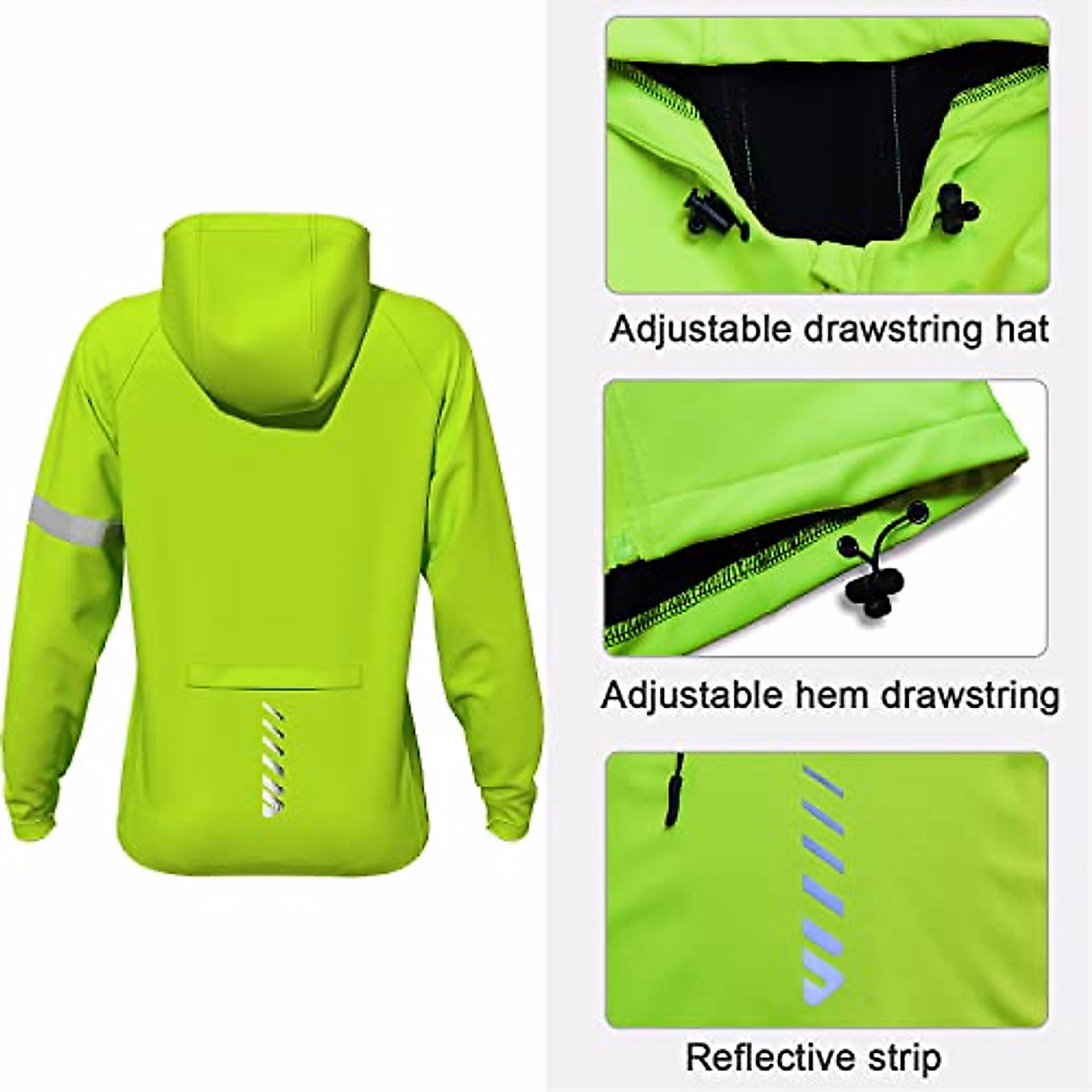 Wulibike Cycling Jackets for Womens Running Jacket Winter Thermal Reflective Hoodie Windproof Coat With 6 Pockets