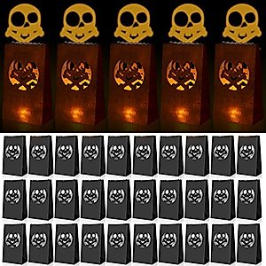 Halloween Luminary Bags Halloween Paper Candle Bags Skull Tea Light Bags Flame Resistant Halloween Candle Holder Bags for Halloween Wedding Party Decorations (60)