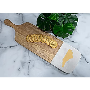 Mary Square State of North Carolina Gold Foil 20 x 6 Food Safe Mango Wood and Marble Serving Cutting Board with Handle