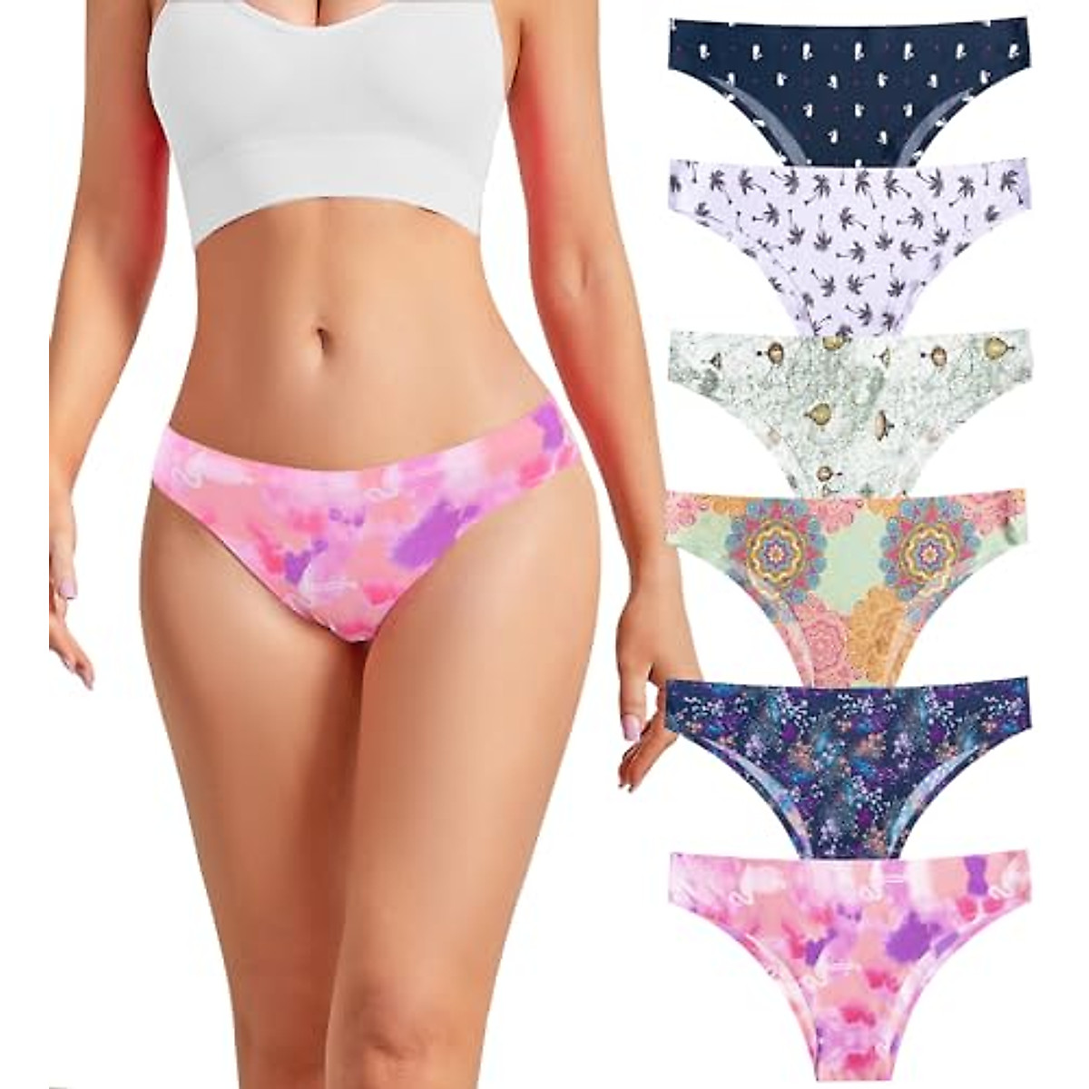 Kingfung Women Seamless Hipster Panties,No Show Invisible Stretch Bikini Underwear,Briefs Undies for Women,Tanga,5-7Pack(Bikini-new XS)